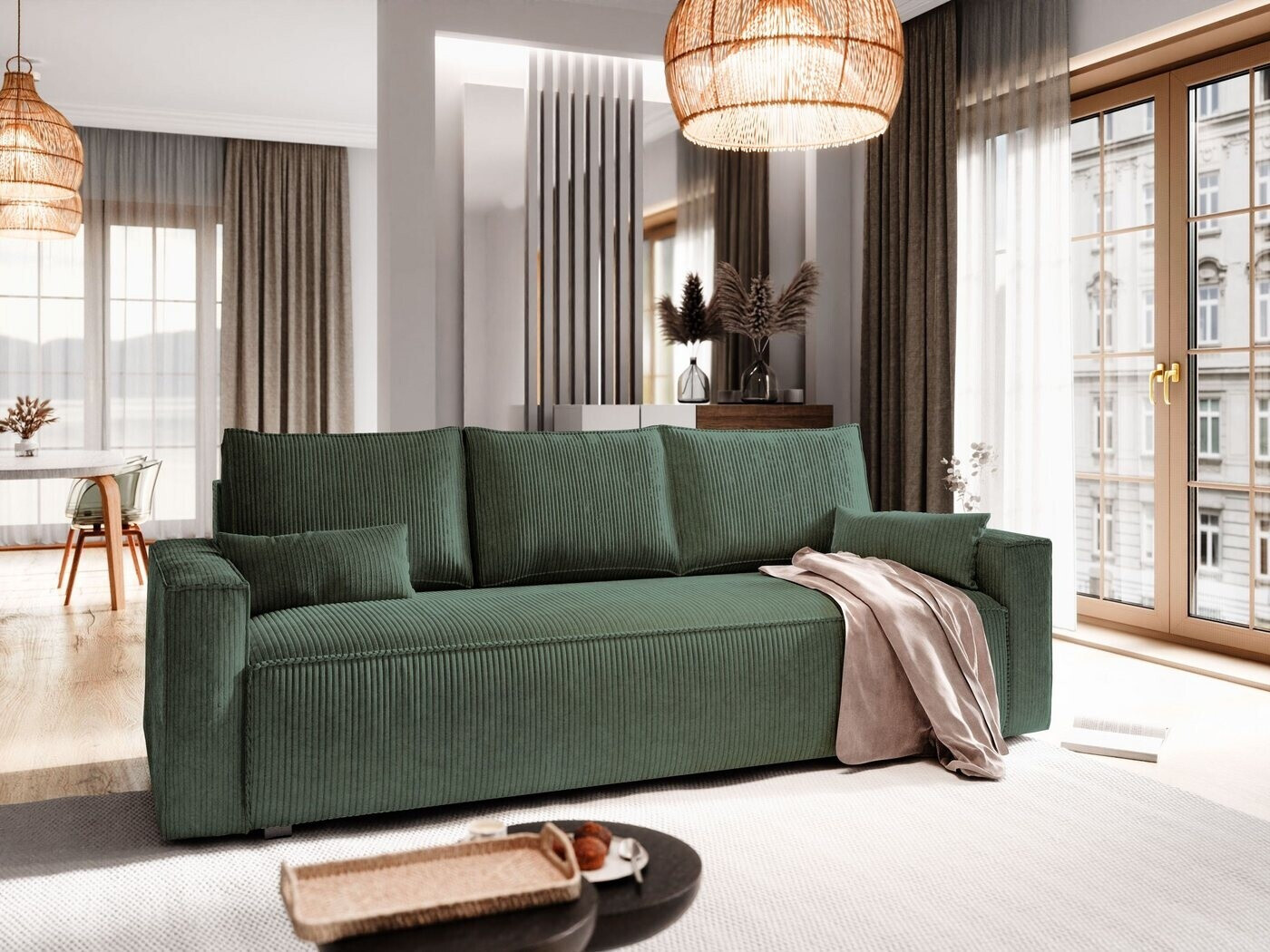 Masseno MENI Schlafsofa mit Bettkasten Kordstoff Grün (MENI POSO 14) ab ...