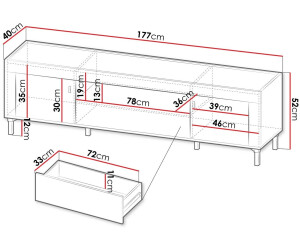 Mirjan24 Mossa 2D1S TV-Lowboard 177x40x40cm, Cashmere/Eiche Whisky ...