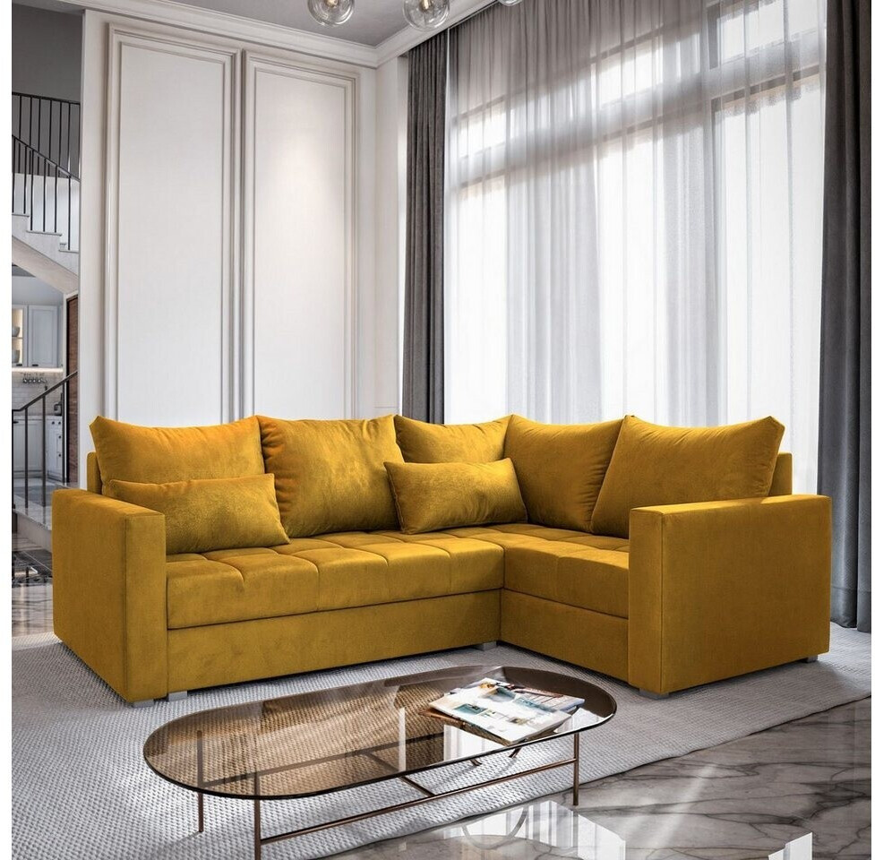 Masseno Lireno R-S Ecksofa L-Form mit Schlaffunktion & Bettkasten, Gelb ...