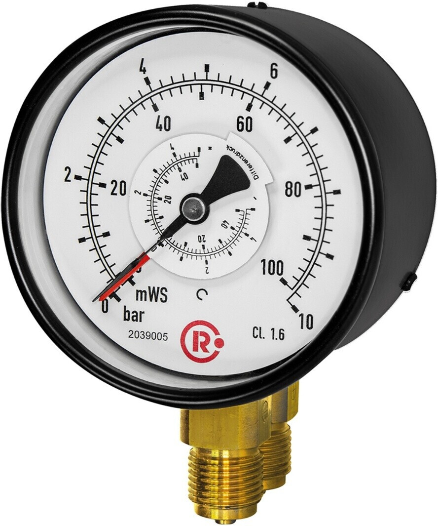 Riegler Differenzdruckmanometer 2x G 1/2 unten parallel 0-1,6 bar Ø100 ...