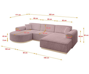 ALTDECOR ARRIO-U1 Wohnlandschaft U-Form 303x171x83cm Rosa (800001617091 ...