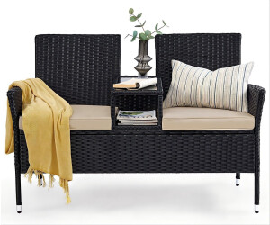 Songmics Balkonmöbel-Set Sofa mit Tisch PE-Polyrattan schwarz-taupe ...