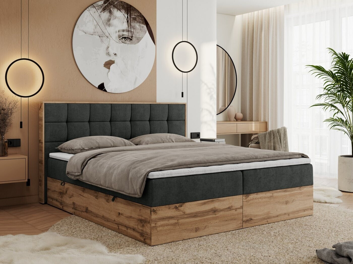 MKS Meble Albero 1 Boxspringbett 180x200cm Bettkasten Dunkelgrau Eiche ...