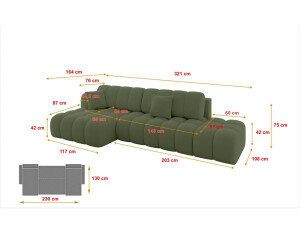 ALTDECOR OLEA-L2-S Ecksofa mit Schlaffunktion und Bettkasten, L-Form ...
