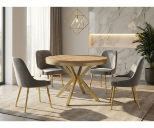 WFL GROUP Dina Esstisch rund ausziehbar 90–170cm Craft Eiche goldene ...