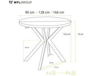 WFL GROUP Dina Esstisch rund ausziehbar 90–170cm Craft Eiche goldene ...