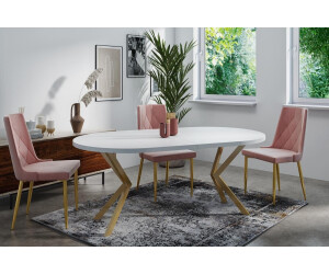 WFL GROUP Dina Esstisch rund ausziehbar 90–170cm Craft Eiche goldene ...