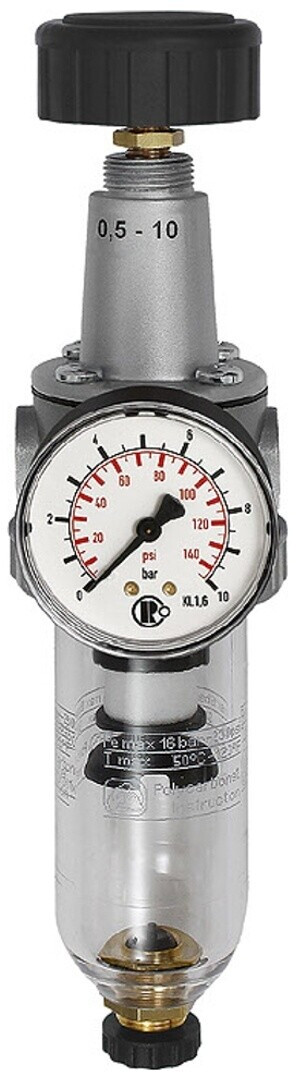 Riegler Filterregler Standard PC-Behälter BG 1, G 3/8, 0,5-16bar ...