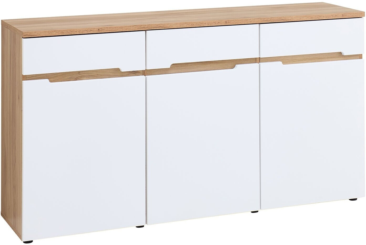 Vito Clyde Sideboard 3 Türen, 1 Schublade, Mauvella Eiche Dekor, Weiß ...