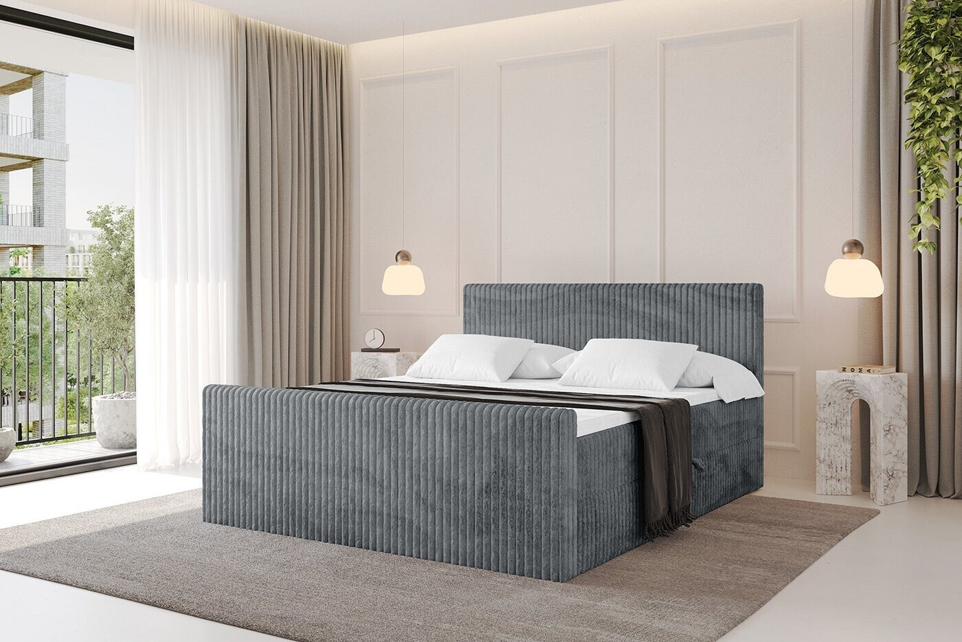 ALTDECOR TOLO-Z Boxspringbett Cord Dunkelgrau 180x200 H4 mit Stauraum ...