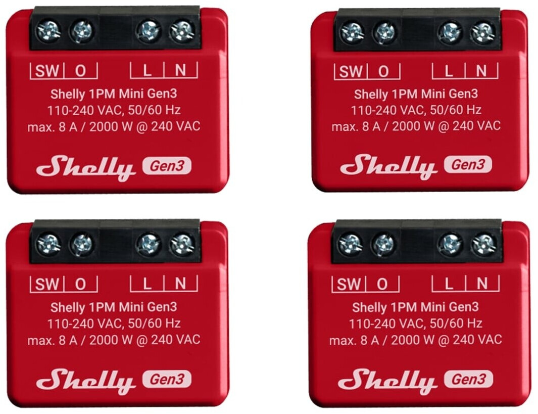 Shelly 1PM Mini Gen 3 WLAN-Schaltaktor rot, 4 Stück ab 51,80 ...