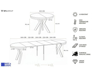 WFL GROUP Savio Neo Esstisch rund ausziehbar 100–300cm Eiche Sonoma ...