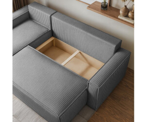 Masseno Ravelo P Ecksofa L-Form mit Schlaffunktion & Bettkasten, Grau ...