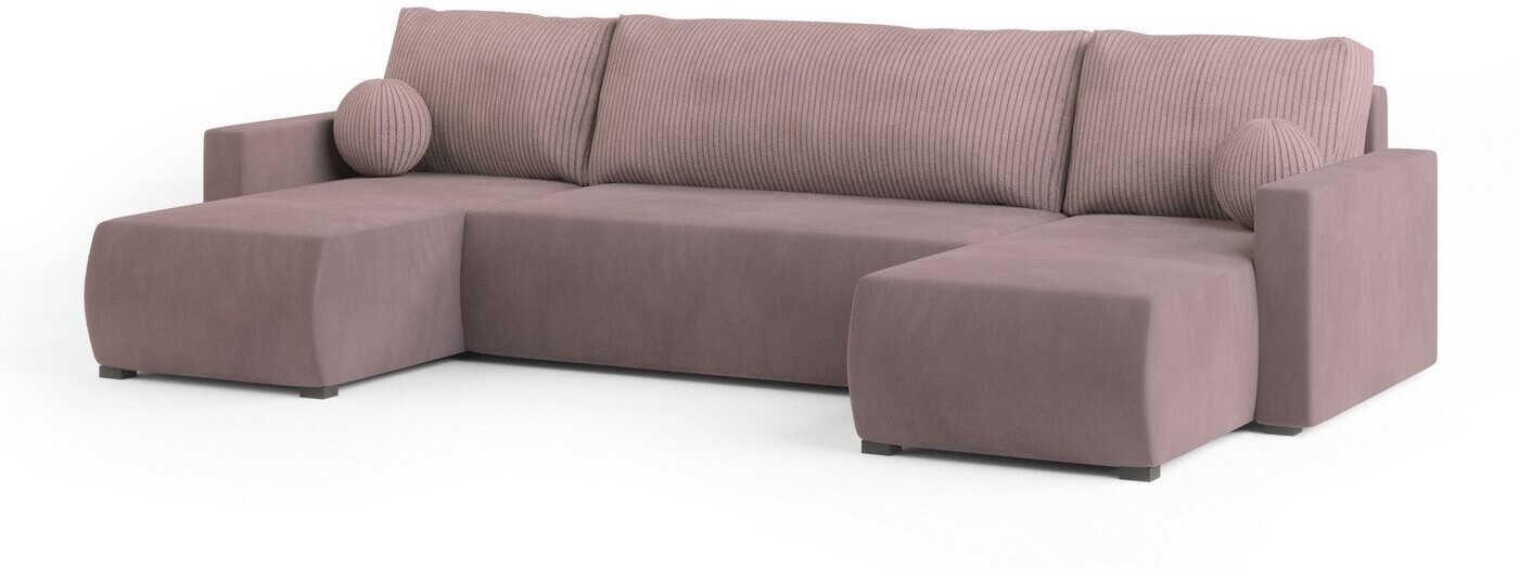 Masseno TESSUN Wohnlandschaft U-Form Plüsch Rosa mit Schlaffunktion ...