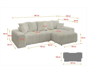 ALTDECOR ENIL-L Ecksofa mit Schlaffunktion und Bettkasten, L-Form ...