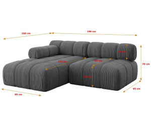 ALTDECOR Razon-L1 Ecksofa L-Form 4-Sitzer Cord Dunkelgrau 190x160cm ...