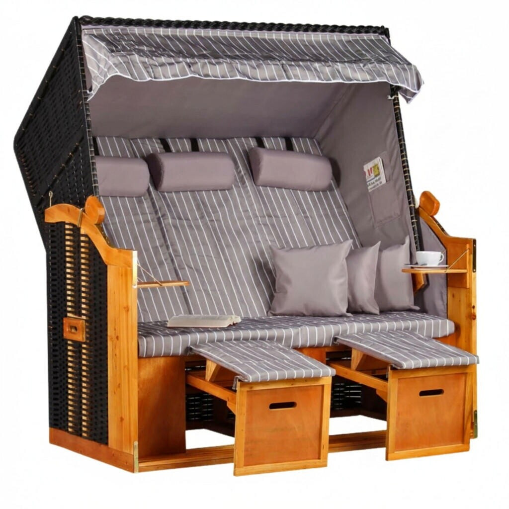 Mr. Deko Strandkorb Ostsee XXL Wacholder PE Schwarz Dessin Royal Grau ...