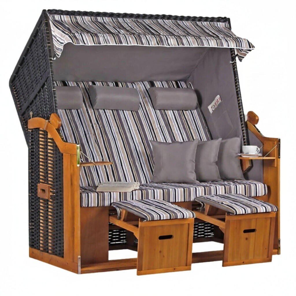 Mr. Deko Strandkorb Ostsee XXL Wacholder PE Schwarz Dessin Oliv Grau ab ...