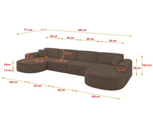 ALTDECOR Mari-U2 Wohnlandschaft U-Form Velours 6-Sitzer Braun ...
