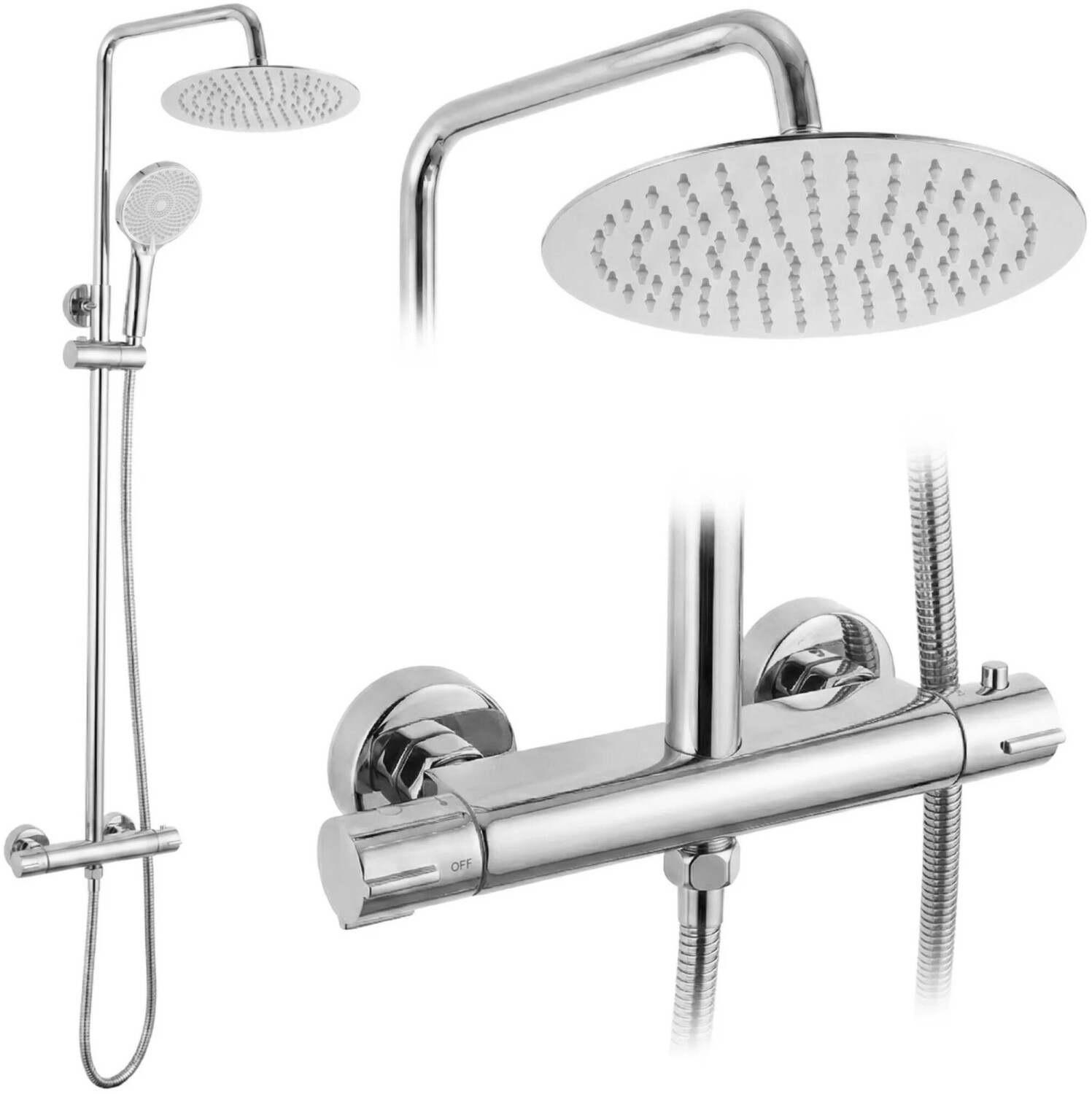 Rea Lungo Duschset Wandmontage mit Thermostat und Kopfbrause, Chrom ...