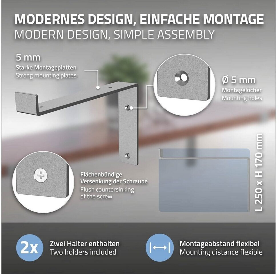 ML-Design Regalhalterung L-Form Metall Grau 25x4x14,5cm (2er Set) ab 16 ...
