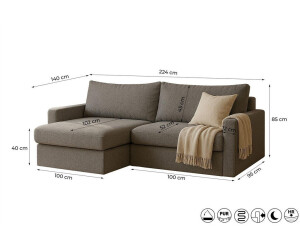Fun Möbel BENDIK Ecksofa mit Schlaffunktion, Stoff Poso Aprikose ...