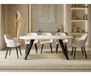 WFL GROUP Ravano Esstisch rund ausziehbar 100–180cm, schwarze Holzbeine ...