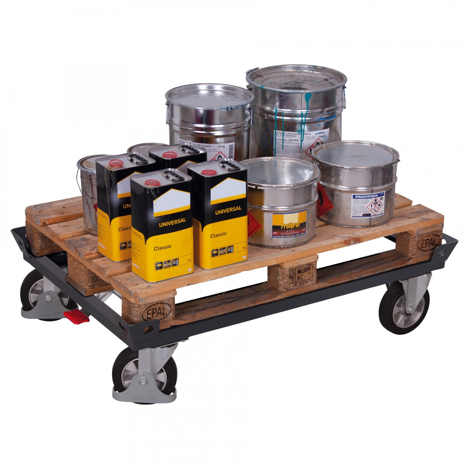 VARIOfit Palettenfahrgestell Vollgummi 1070x870mm 1200kg RAL 7016 (sw ...
