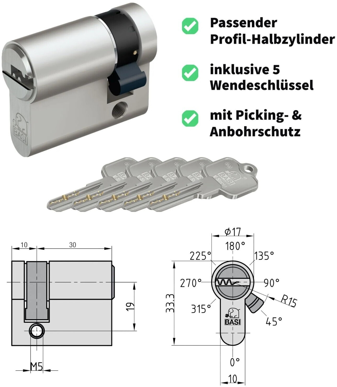 Basi Rohrtresor mit Profil-Halbzylinder, Edelstahl, Ø80mm L142mm (RT ...