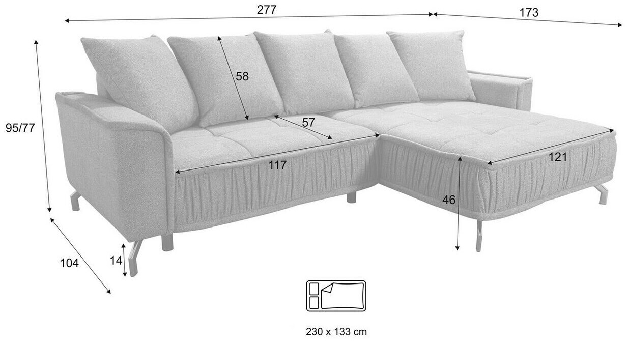 Fun Möbel Florence Ecksofa Schlafsofa Stoff Bubble Hellbraun Ottomane ...