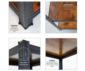 Proregal Ragnar Standregal 180x45x45cm 100kg Vintagebraun-Schwarz (PR ...