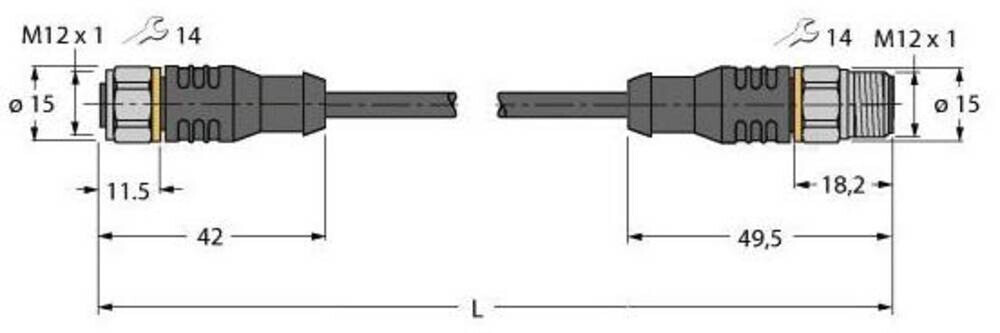 Turck RKCV5T0.6RSCV5T/TFW Aktuator- und Sensorleitung PP-EPDM 0.6m ...