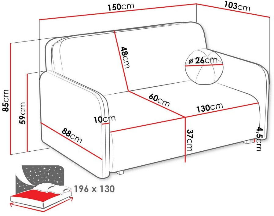Mirjan24 Viva Sun III Schlafsofa 3-Sitzer mit Bettkasten, Metallfüße ...