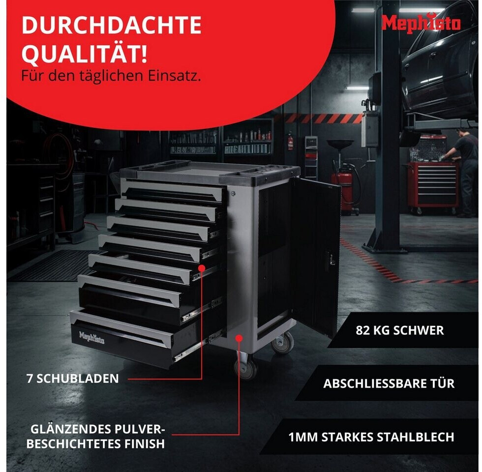 Mephisto Tools Premium Werkzeugwagen 7 Schubladen, gefüllt mit Werkzeug ...