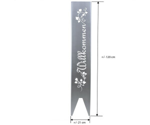 Teileplus24 GS01 Gartenstecker "Willkommen" Rost BlumenRanken 120x21cm ...
