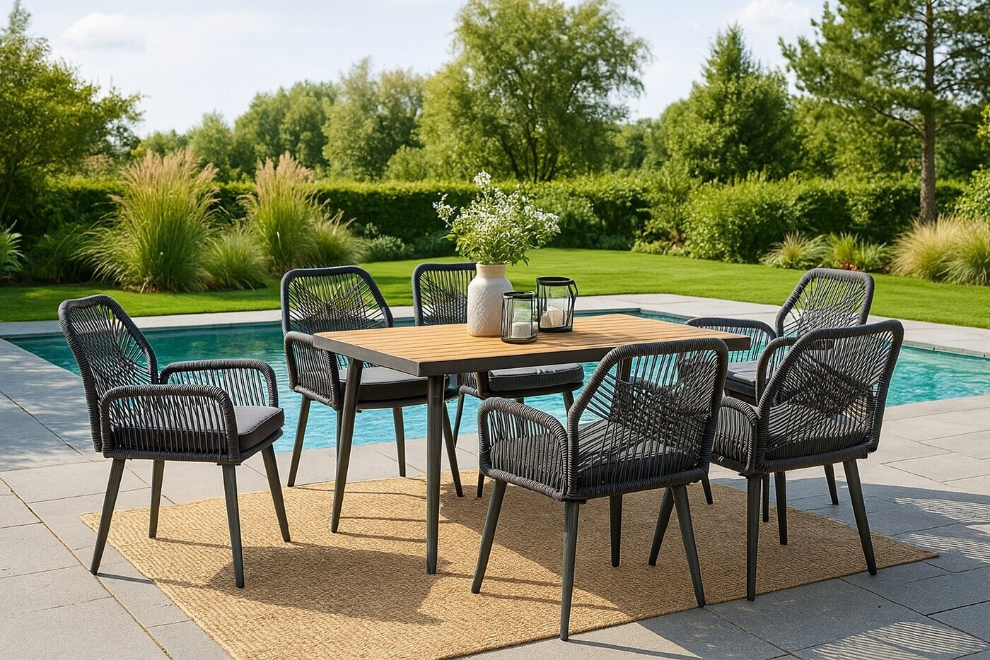 Swing & Harmonie Mireva Garten-Essgruppe 6 Personen, Seilgeflecht, WPC ...