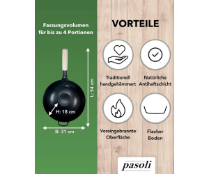 Pasoli Wok voreingebrannt traditionell handgehämmert flacher Boden Ø 30 ...