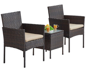 Songmics Gartenmöbel-Set Tisch und 2 Stühle, PE-Polyrattan, braun-taupe ...
