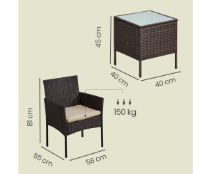 Songmics Gartenmöbel-Set Tisch und 2 Stühle, PE-Polyrattan, braun-taupe ...