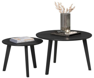 trendteam Ronin Couchtisch-Set, 2 runde Tische, schwarz, Massivholzfüße ...