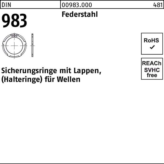 Reyher Sicherungsringe mit Lappen für Wellen DIN 983, Federstahl, 35x1 ...