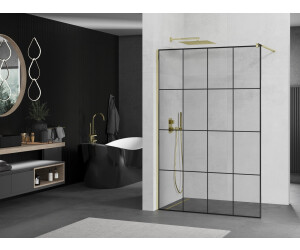 Mexen Kioto Walk-in Duschwand 140x200cm, schwarzes Gitter, 8mm, gold ...