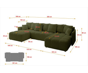 ALTDECOR LONLI-U Ecksofa U-Form mit Schlaffunktion und Bettkasten ...