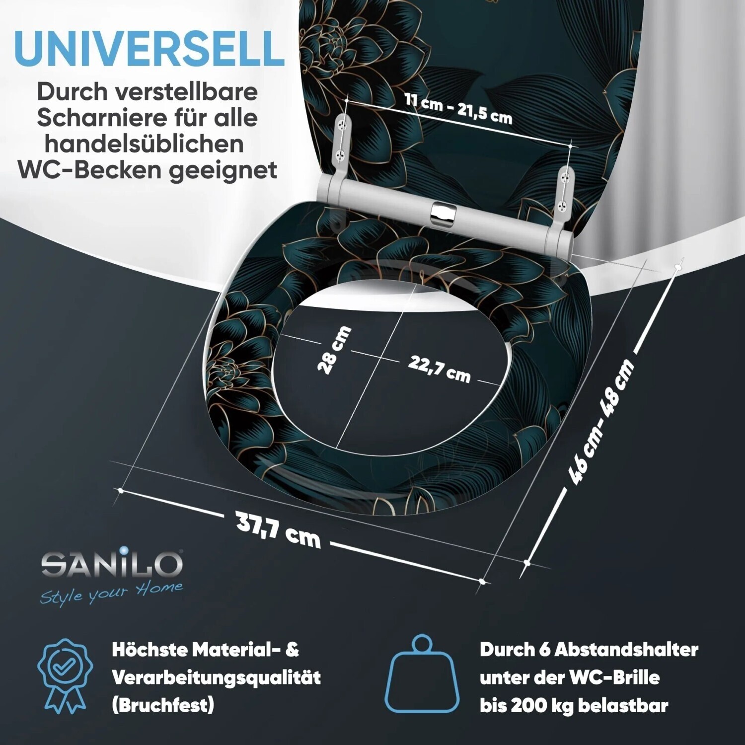 Sanilo WC-Sitz »Dahlien«, Holz, blau, mit Absenkautomatik und ...