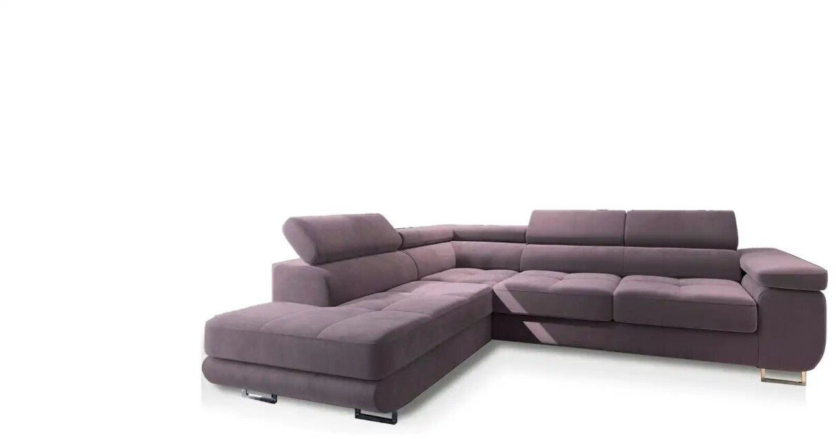 Masseno Selva L-S Ecksofa mit Schlaffunktion, Velours, lila, L-Form ...