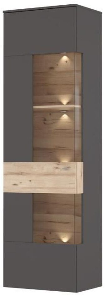 Forte Como Vitrine 1 Glastür, wolfram grau / Planked Eiche, LED, 60 ...