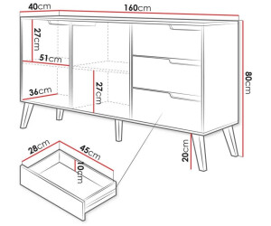 Mirjan24 Nordelo Sideboard 2D3S, Holz, Nussbaum, 160x80x40cm ab 259,00 ...