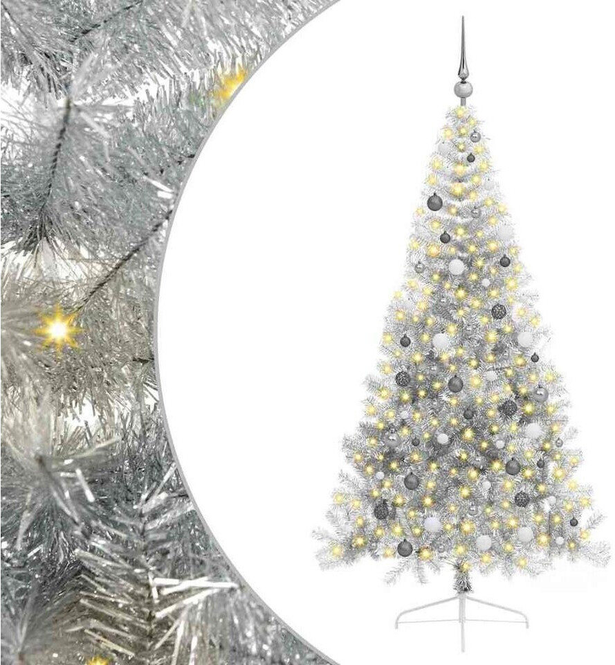 vidaXL Künstlicher vorbeleuchteter Weihnachtsbaum silber 210cm PET ab ...