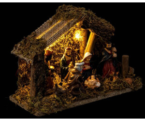 Feeric Lights & Christmas LED-Weihnachtskrippe mit 7 Figuren, Harz und ...