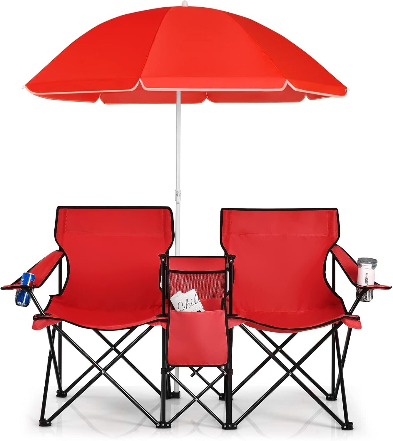 Costway 2-person camping chair with parasol, red ab 56,99 ...